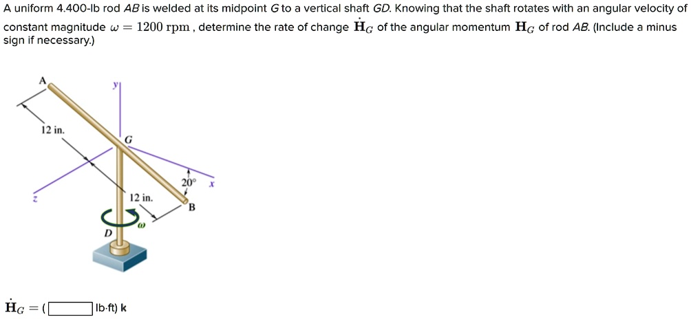 A uniform 4.400-lb rod AB is welded at its midpoint G to a vertical ...