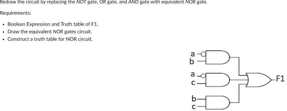 Redraw the circuit by replacing the NOT gate, OR gate, and AND gate ...