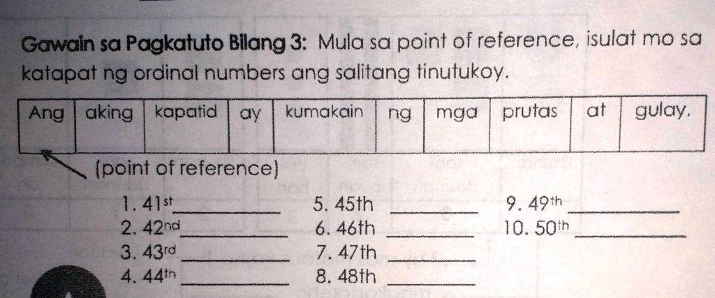 Gawain sa Pagkatuto Bilang 3: Mula sa point of reference, isulat mo sa ...