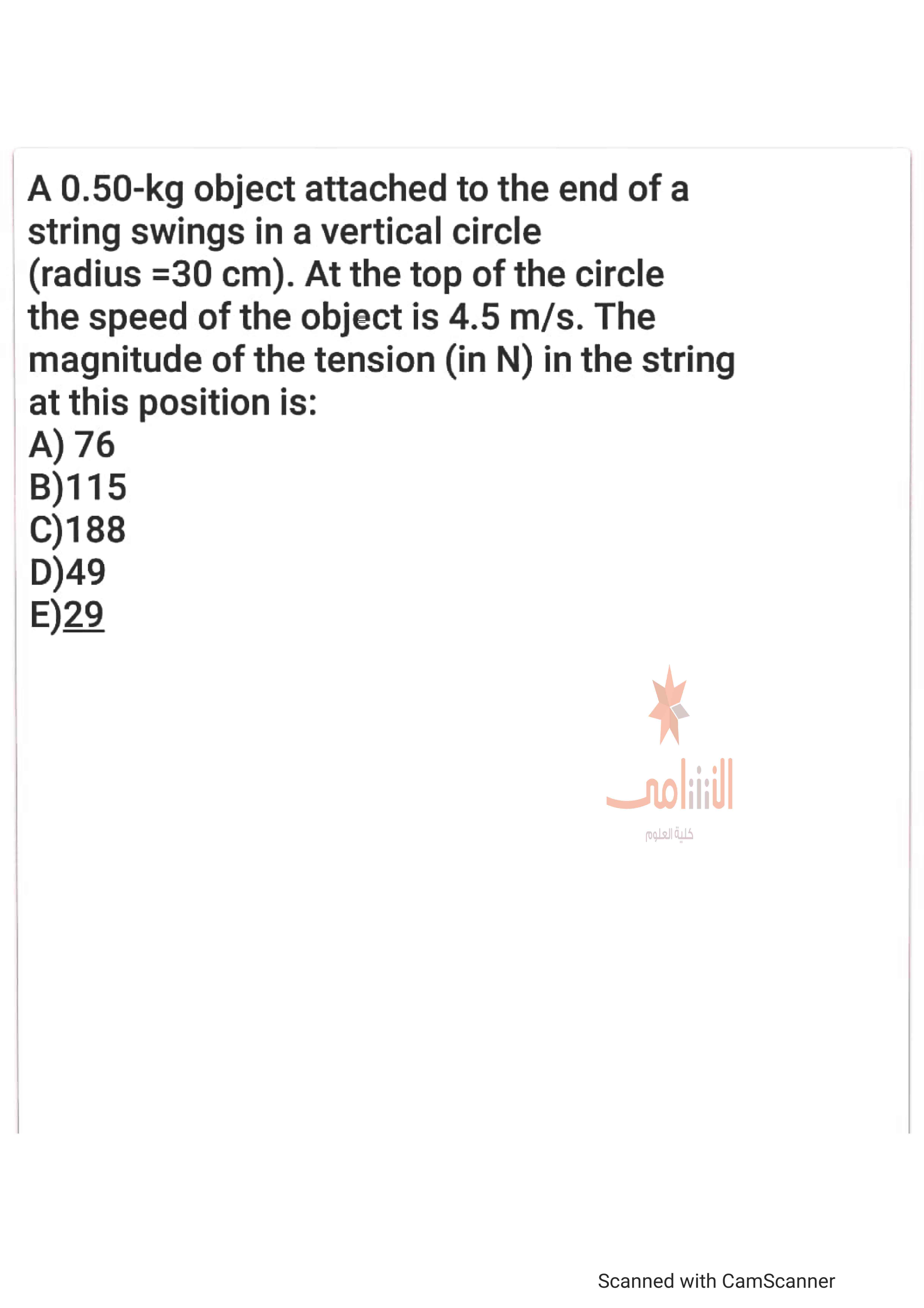 SOLVED: A 0.50-kg object attached to the end of a string swings in a vertical circle (radius =30 ...