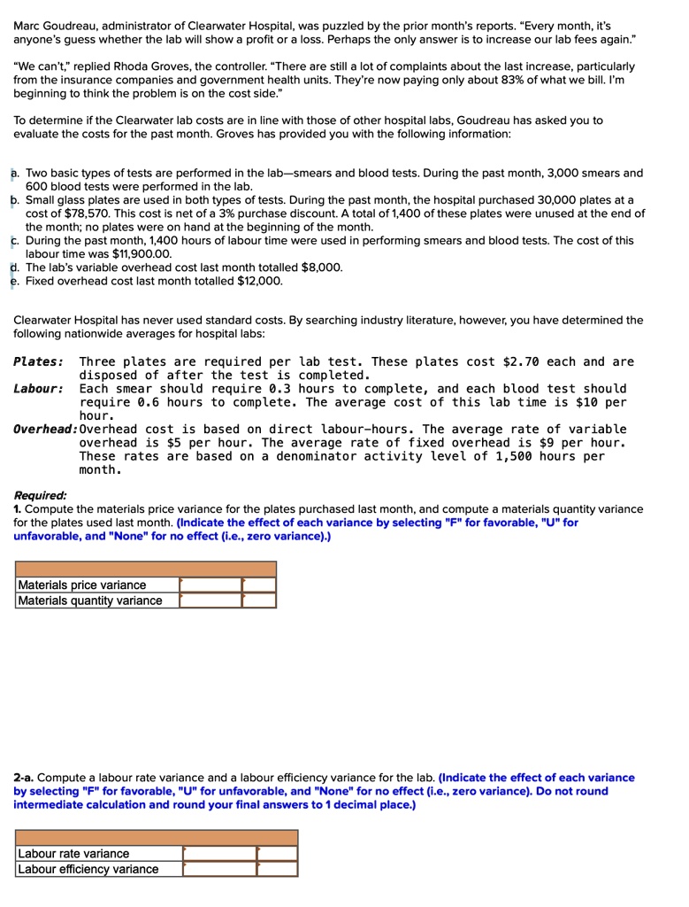 SOLVED: Marc Goudreau, administrator of Clearwater Hospital, was ...