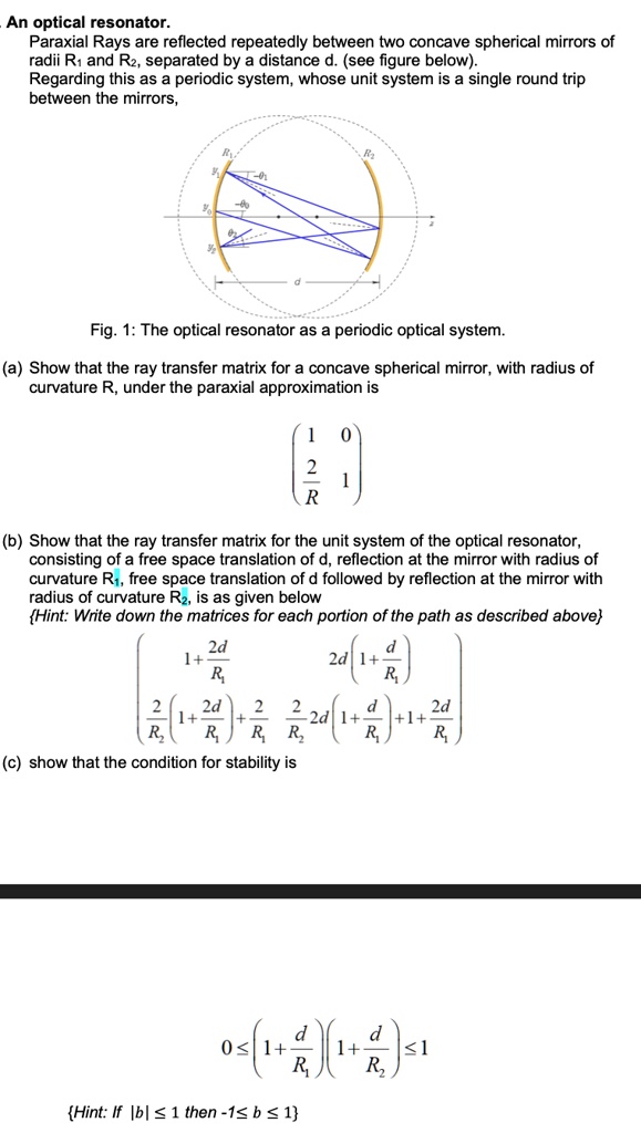 An optical resonator. Paraxial Rays are reflected repeatedly between two concave spherical ...