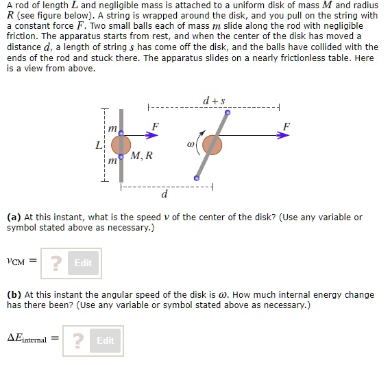 A rod of length L and negligible mass is attached to a uniform disk of ...
