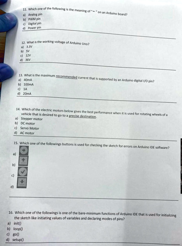 SOLVED: 11. Which one of the following is the meaning - Analog pin, PWM pin, Digital pin, Power ...