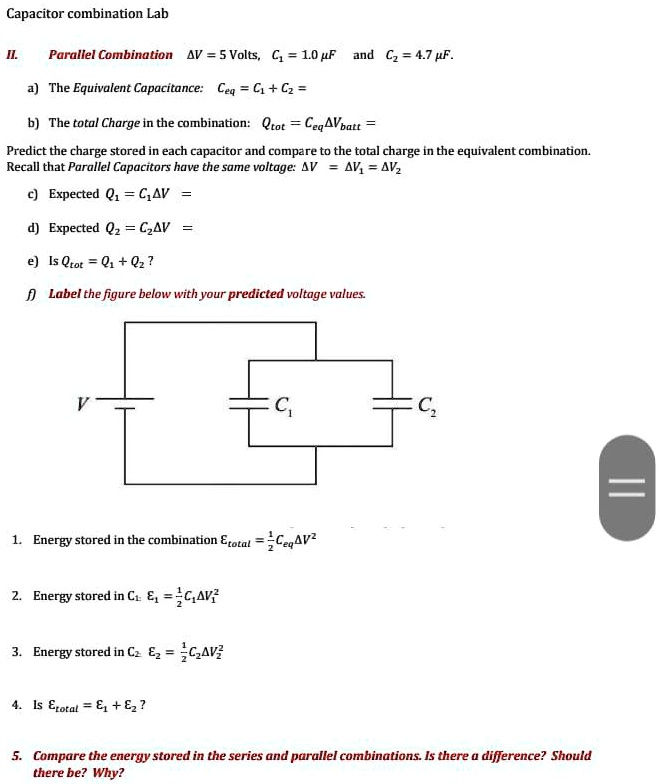 capacitor combination lab parallel combination av 5 volts c 10 f and cz 47 pf the equivalent ...