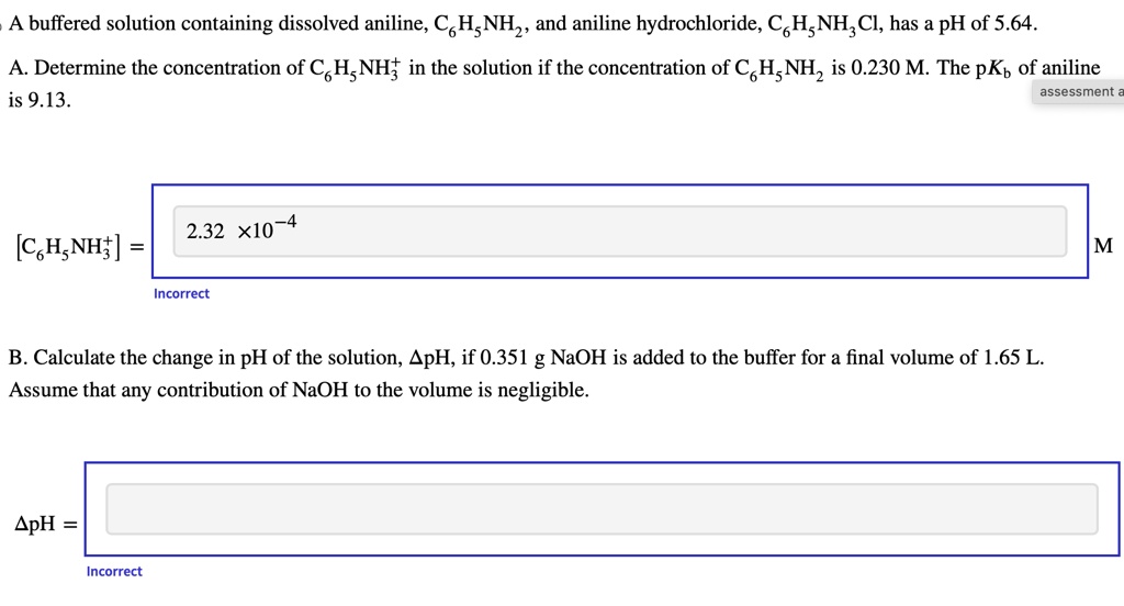 SOLVED: A buffered solution containing dissolved aniline, C6H5NH2, and aniline hydrochloride ...