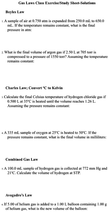 gas laws class exercisestudy sheet solutions boyles law sample of air ...