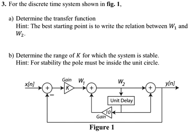 3. For the discrete time system shown in fig. 1, a) Determine the ...