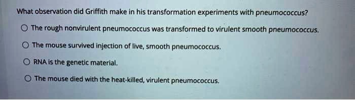 what observation did griffith make in his transformation experiments ...