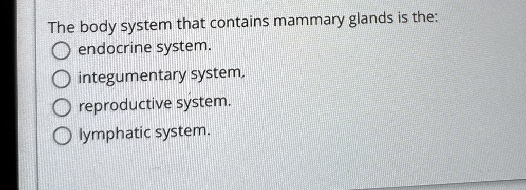 The body system that contains mammary glands is the: endocrine system ...