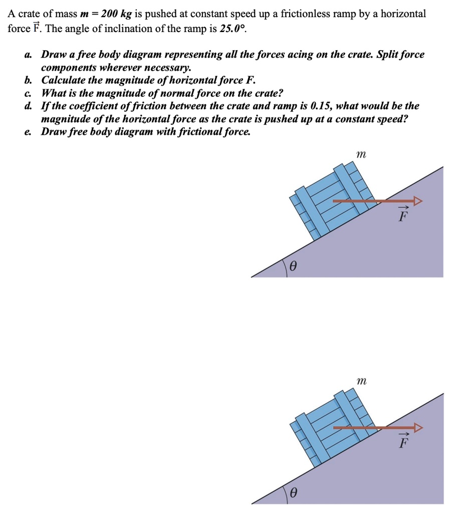 SOLVED: A crate of mass m = 200 kg is pushed at constant speed up a ...