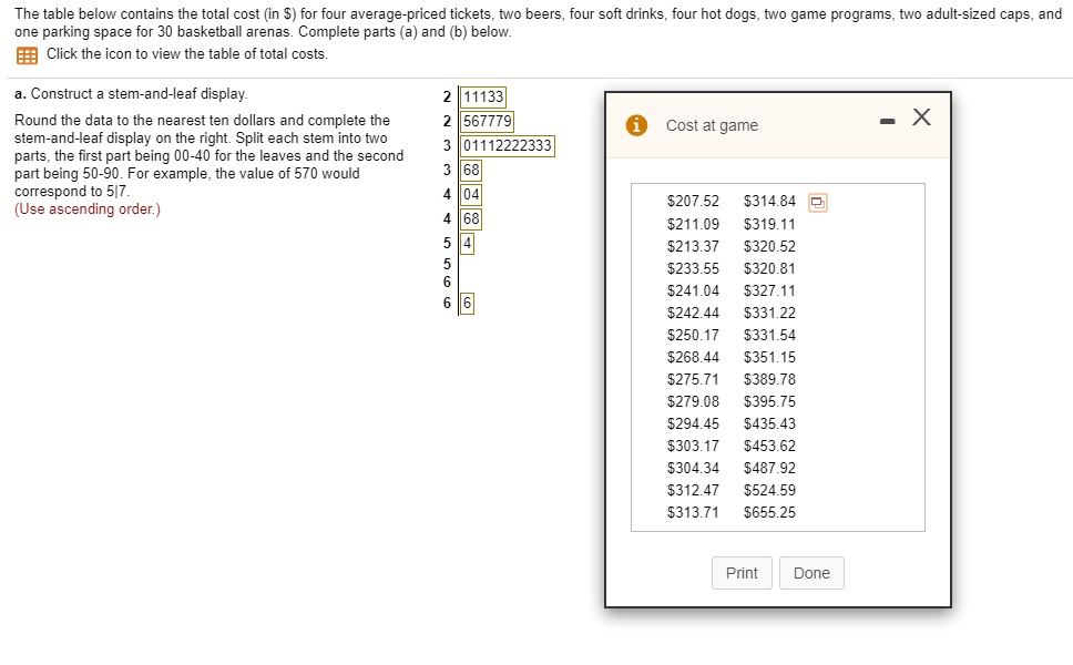 SOLVED: The table below contains the total cost (in ) for four average-priced tickets, two beers ...
