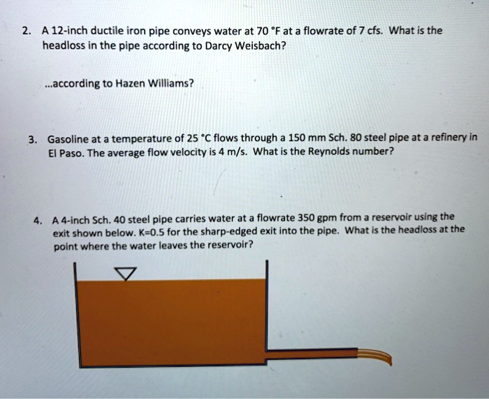 SOLVED: A 12-inch ductile iron pipe conveys water at 70Â°F at a flow ...