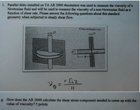 SOLVED: Parallel disks installed on the TA AR 2000 rheometer were used to measure the viscosity ...