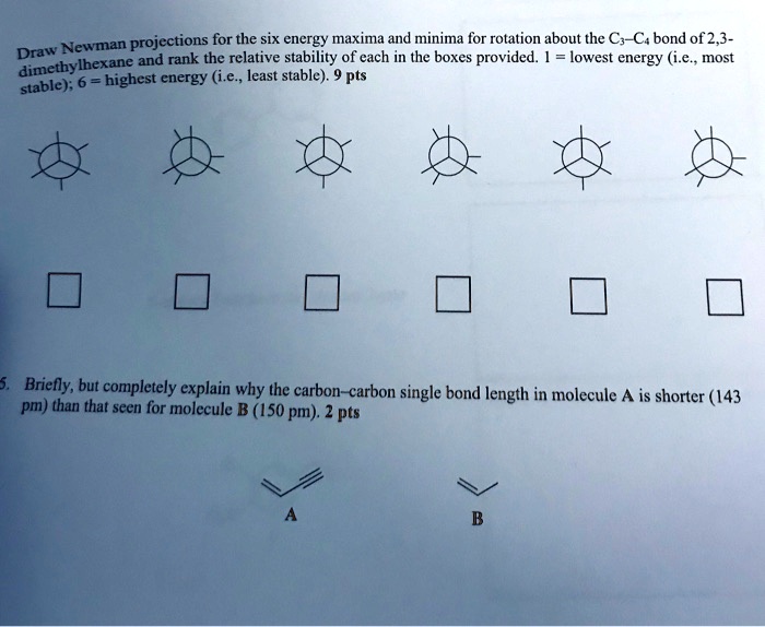SOLVED:Draw Newman projections for the six energy maxima and minima for ...