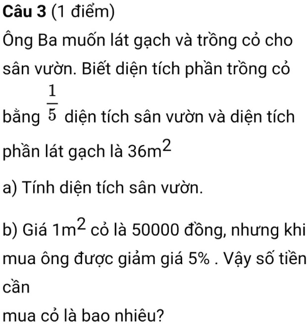 Câu 3 1 Ä‘iáƒm Ông Bà Muá‘n Lát Gạch Và Trá“ng Cá Cho Sân
