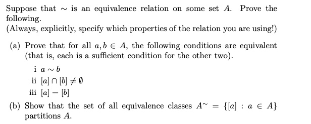suppose that an equivalence relation onl some set prove the following ...