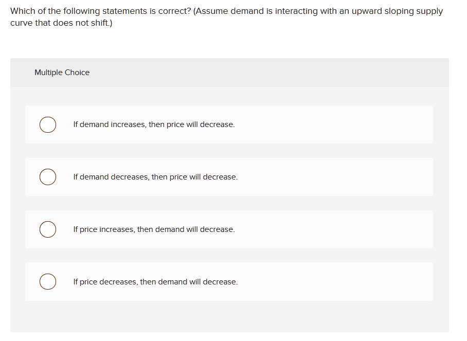 SOLVED: Which of the following statements is correct? (Assume demand is interacting with an ...
