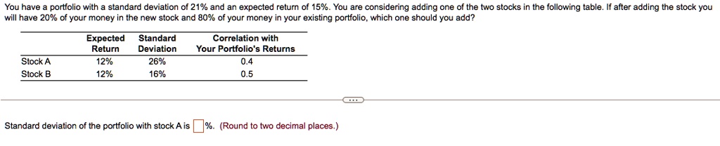 SOLVED: Calculate the standard deviation of the portfolio with stock A ...