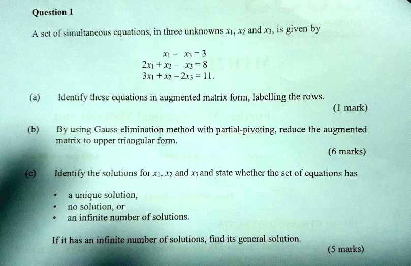 SOLVED: Question set of simultaneous equations;, in three unknowns XI ...