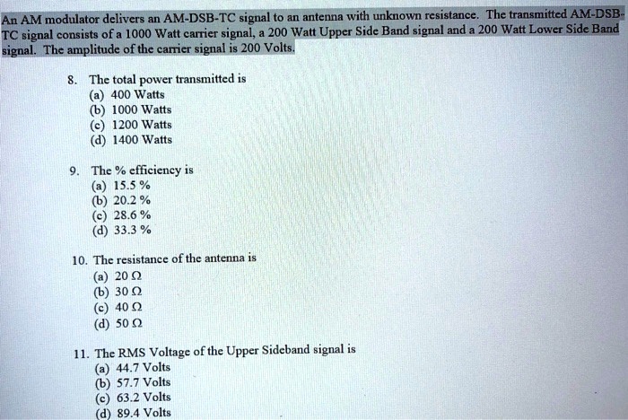 SOLVED: An AM modulator delivers an AM-DSB-TC signal to an antenna with ...