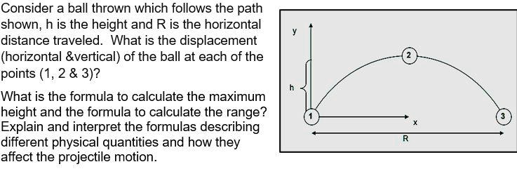 SOLVED: Consider a ball thrown which follows the path shown, h is the ...