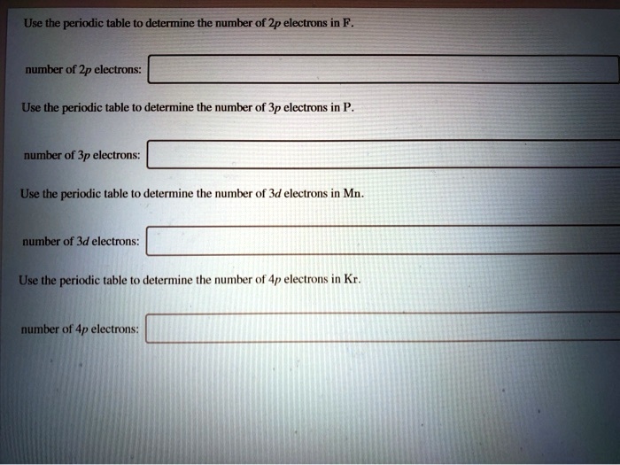 SOLVED: Use the periodic table t0 determine the number of 2p electrons ...