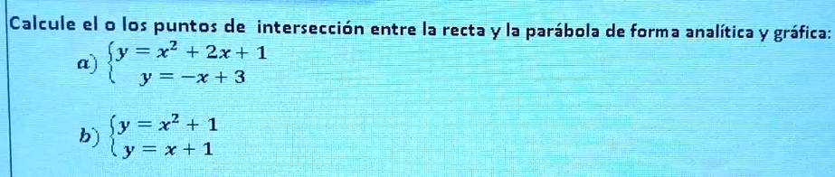 SOLVED: Calculate the points of intersection between the line and the parabola analytically and ...