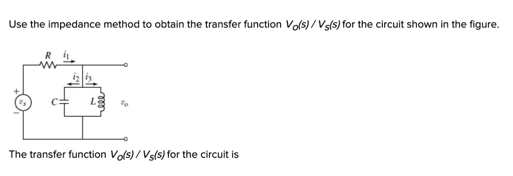 Use the impedance method to obtain the transfer function Vo(s) / Vs(s) for the circuit shown in ...