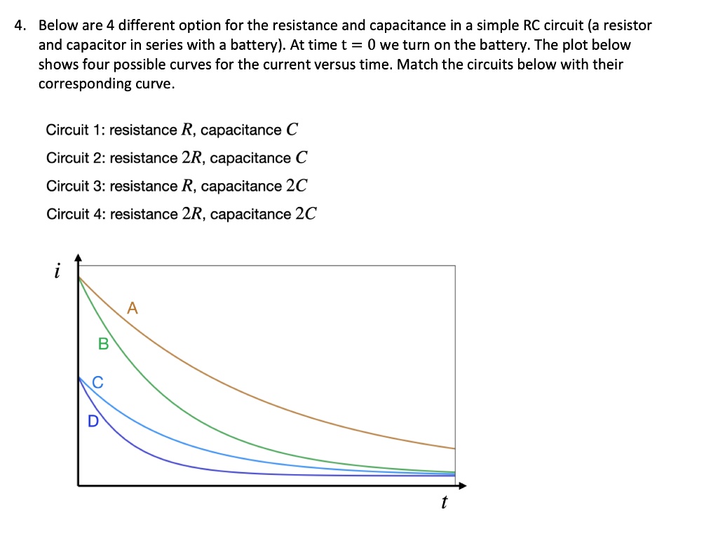 SOLVED: Below are 4 different option for the resistance and capacitance ...