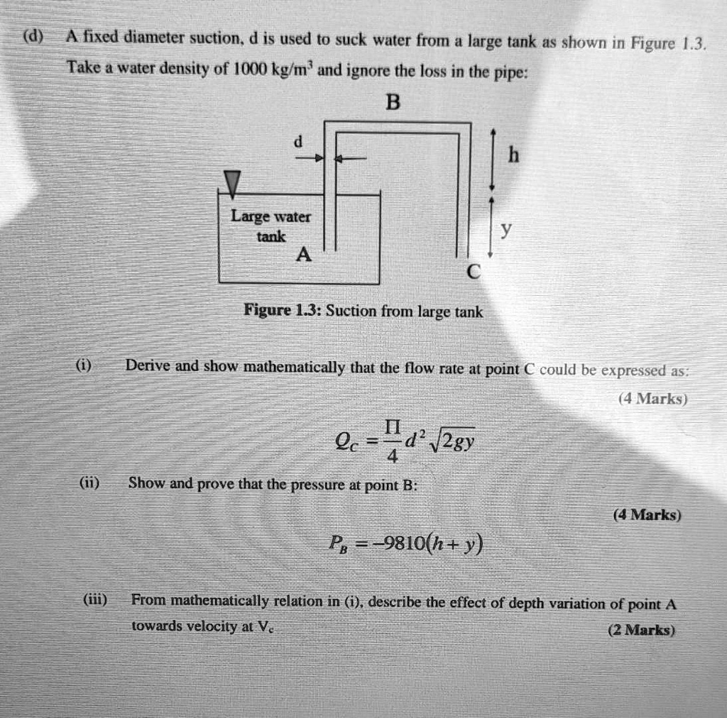 SOLVED: Texts: A fixed diameter suction, d, is used to suck water from ...