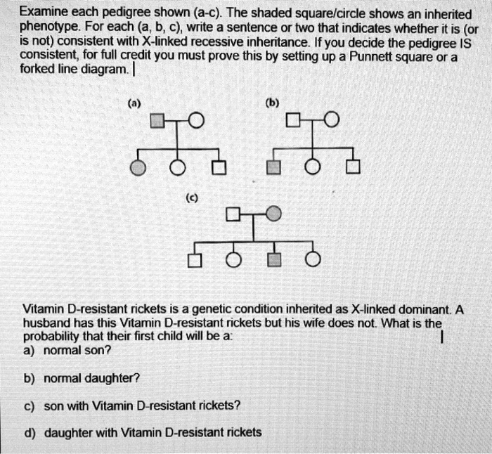 SOLVED:Examine each pedigree shown (a-c) The shaded squarelcircle shows ...