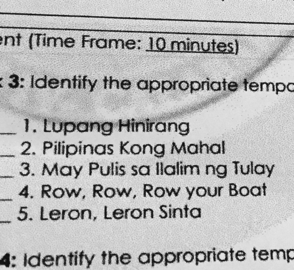 SOLVED: Identify the appropriate tempo markings of the following songs ...