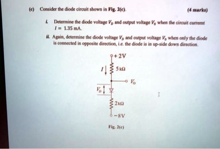 SOLVED: Consider the diode circuit shown in Fig. 2(c). i. Determine the diode voltage V and ...