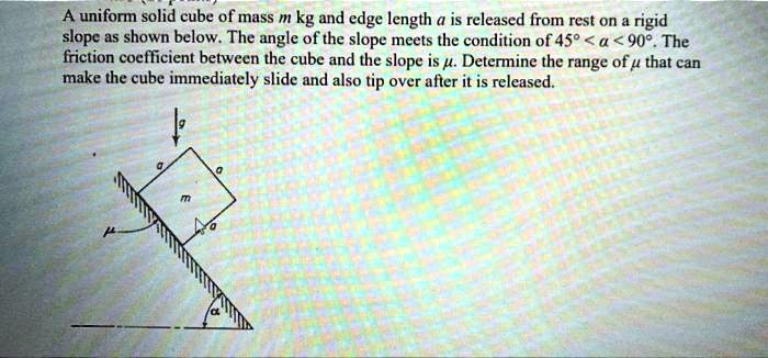 A uniform solid cube of mass m kg and edge length a is released from ...
