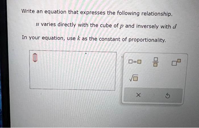 Solved Write An Equation That Expresses The Following Relationship U Varies Directly With The