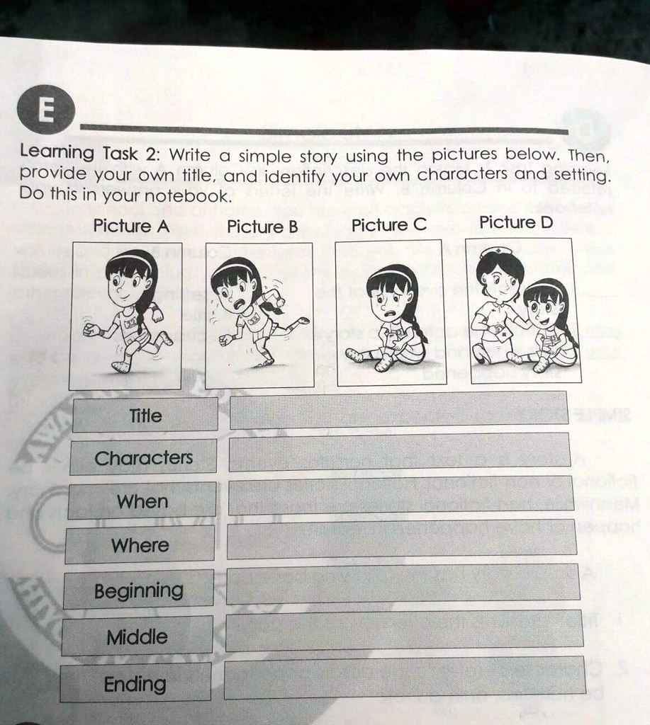 SOLVED: Learning Task 2: Write a simple story using the pictures below ...