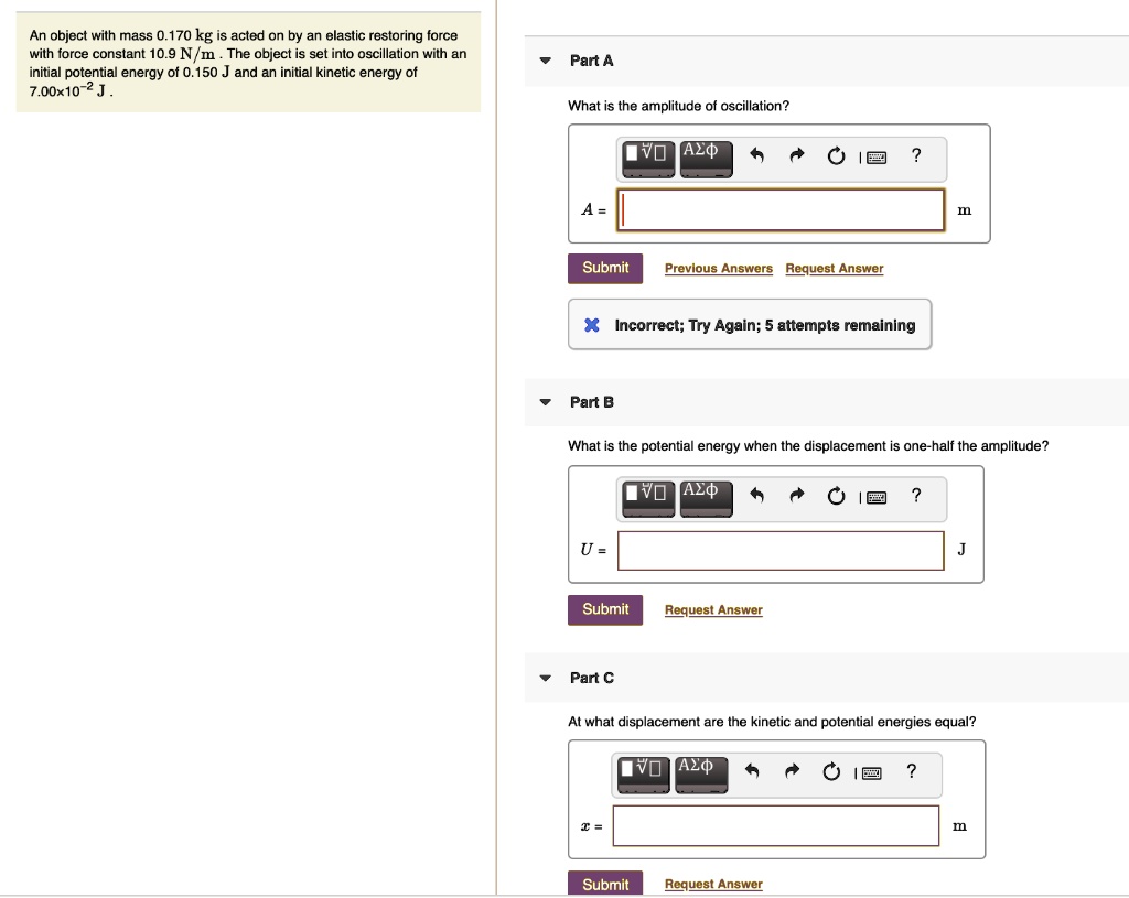 an object with mass 0170 kg is acted on by an elastic restoring force ...