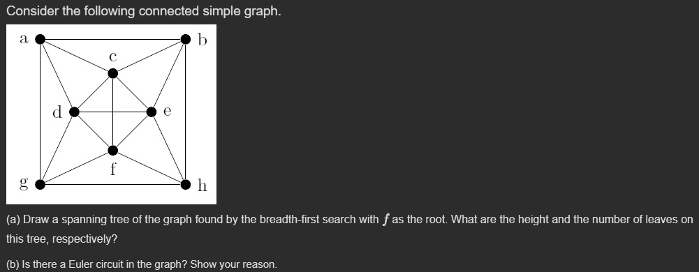 consider the following connected simple graph a draw a spanning tree of the graph found by the ...