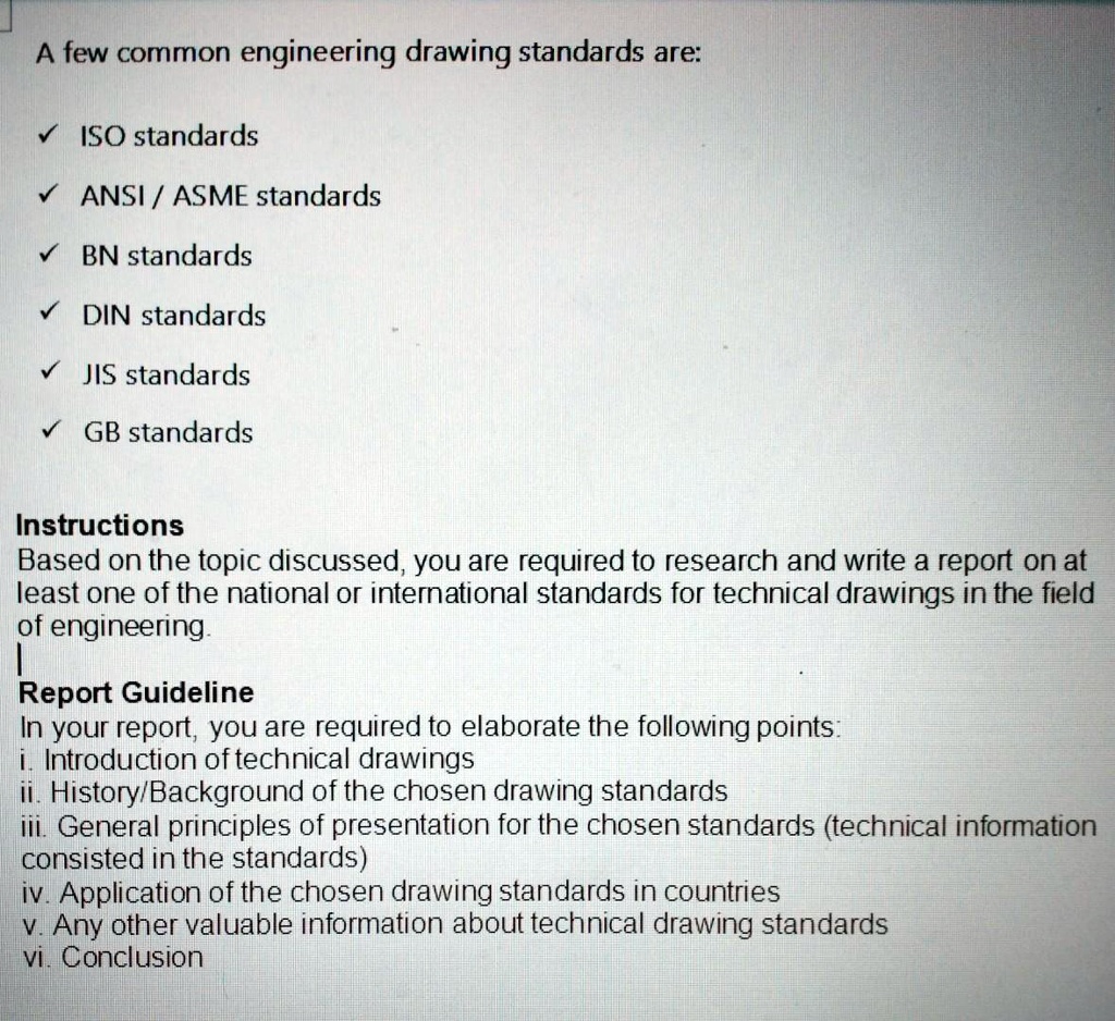SOLVED: Report I, II, III, IV, V, and VI - Engineering Drawing A few ...