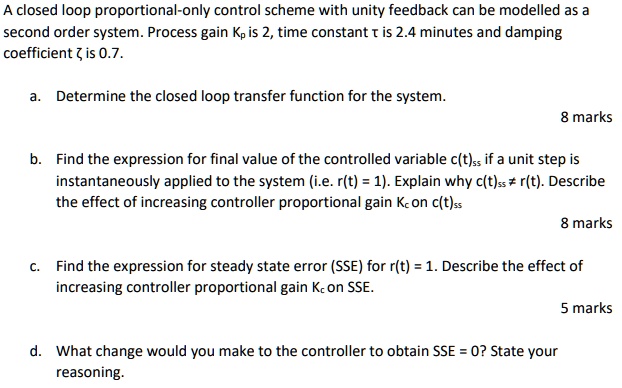 A closed loop proportional-only control scheme with unity feedback can ...