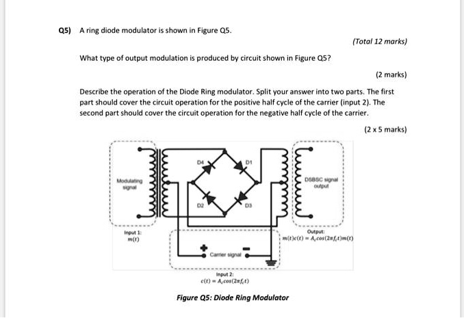 [GET ANSWER] q5 ring diade modulator shown figure 05 tatol 12 marks what type of output ...