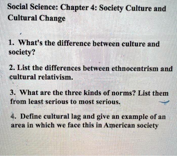 social sciencechapter 4society culture and cultural change lwhats the ...