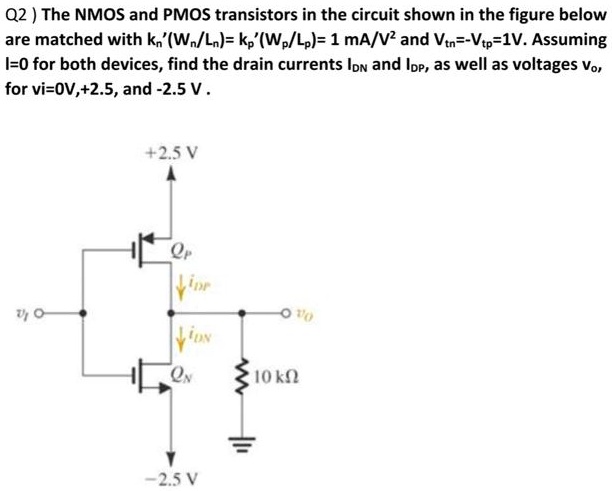 Q2: The NMOS and PMOS transistors in the circuit shown in the figure below are matched with kn ...