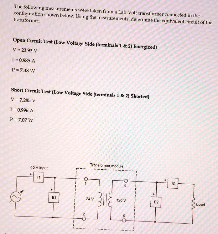 The following measurements were taken from a Lab-Volt transformer ...
