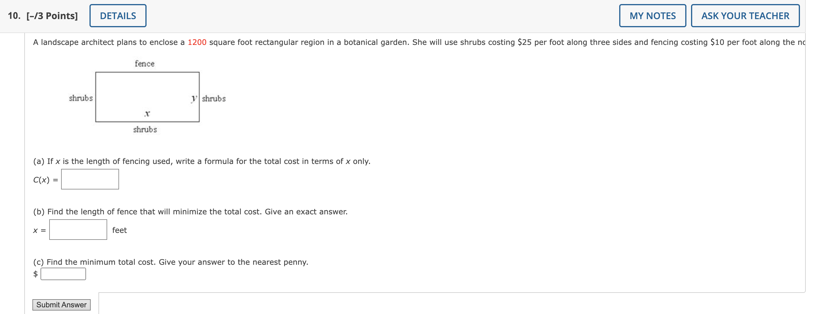 10. [-/3 Points] DETAILS MY NOTES ASK YOUR TEACHER (a) If x is the ...