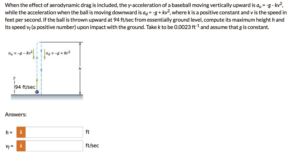 SOLVED: When the effect of aerodynamic drag is included, the y ...