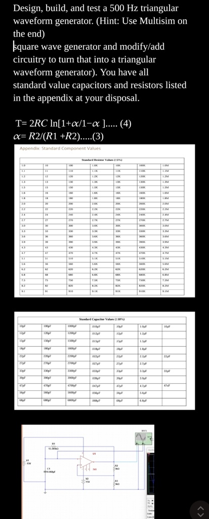 Design, build, and test a 500 Hz triangular waveform generator. (Hint ...