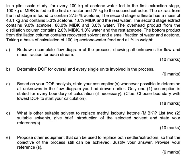 In a pilot scale study, for every 100 kg of acetone-water...
