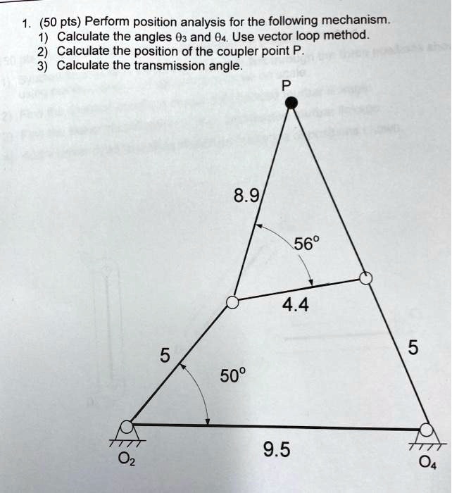 SOLVED: (50 pts) Perform position analysis for the following mechanism ... SOLVED: (50 pts) Perform position analysis for the following mechanism ...